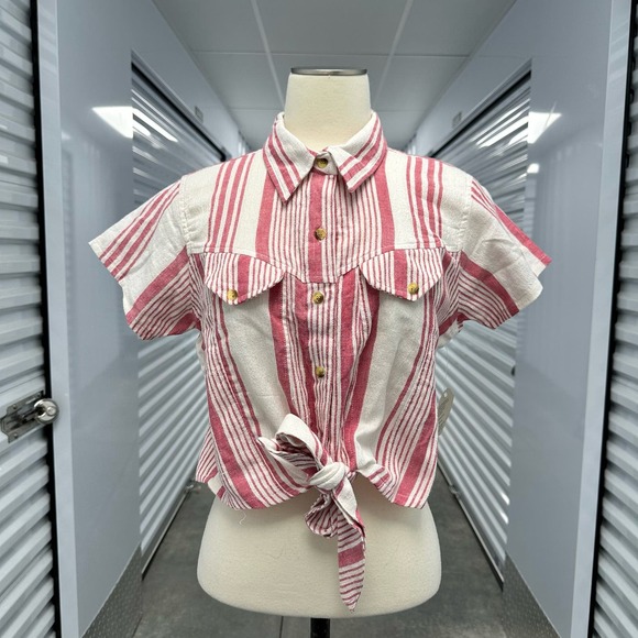 Vintage | Tops | Vintage 8s 90s Angelique Red Striped Cropped Tie Waist ...